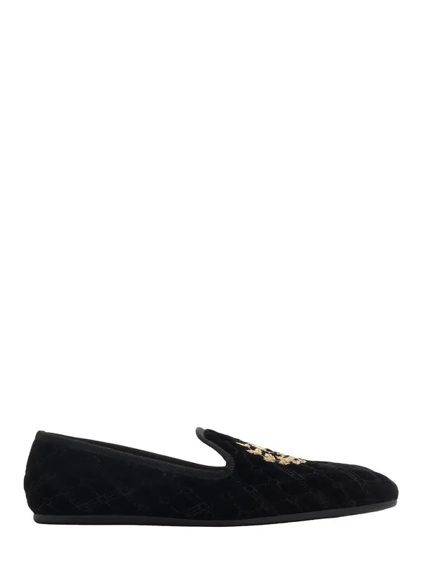 Burberry Velvet Quilted Slippers - Black