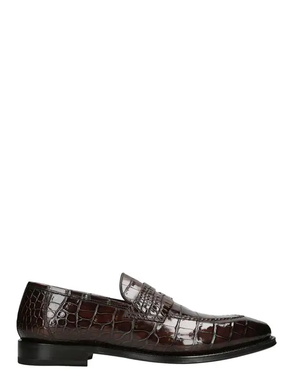 Santoni Crocodile Skin Duke Penny Loafers - Brown