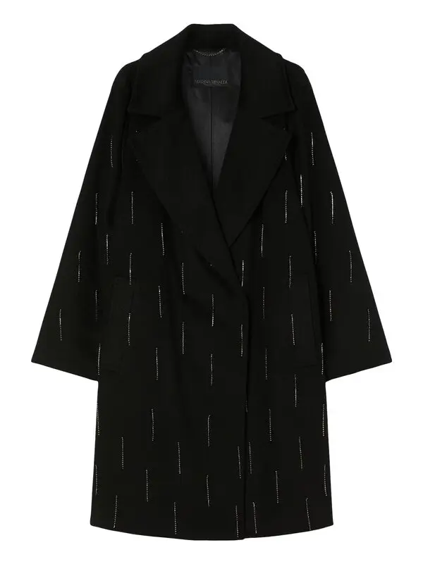 Marina Rinaldi Virgin Wool Embellished Coat - Black