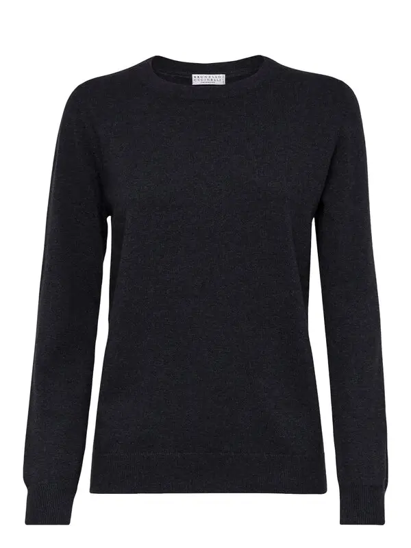 Brunello Cucinelli Cashmere Sweater With Monili Trim - Black