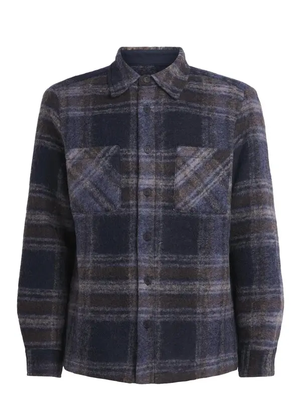 WAX LONDON Wool-blend Check Whiting Overshirt - Navy