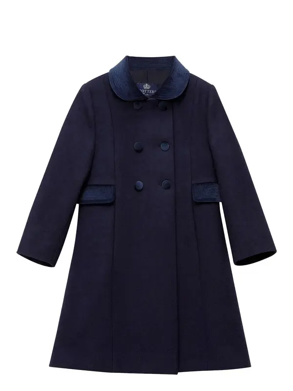 Trotters Wool Double-breasted Coat - Navy