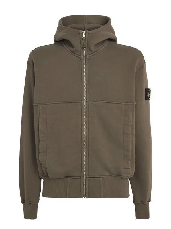 Stone Island Cotton Compass Logo Hoodie - Green