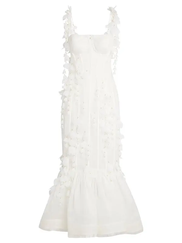Zimmermann Linen-silk Petal Midi Dress - Ivory