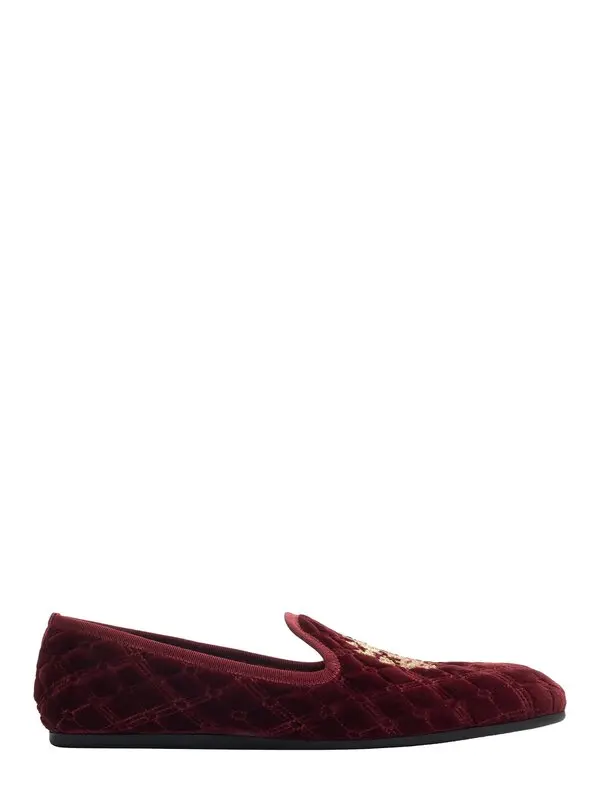 Burberry Velvet Quilted Slippers - Red