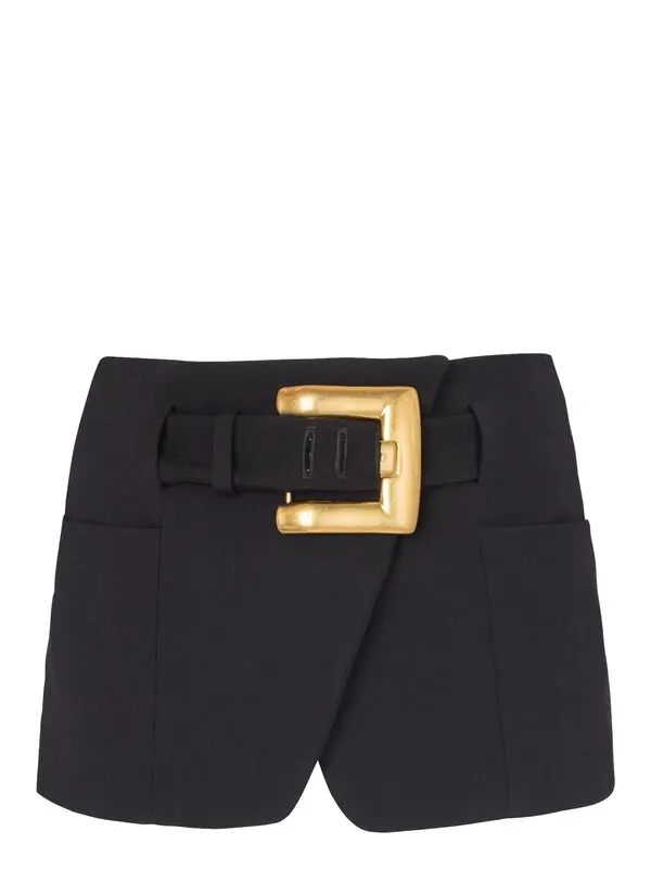 Balmain Virgin Wool Belted Mini Skirt - Black