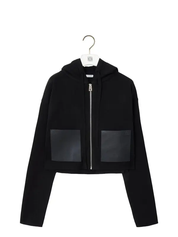 Loewe Wool Leather-pocket Hoodie - Black
