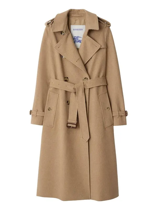 Burberry Cashmere Long Kensington Heritage Trench Coat - Beige