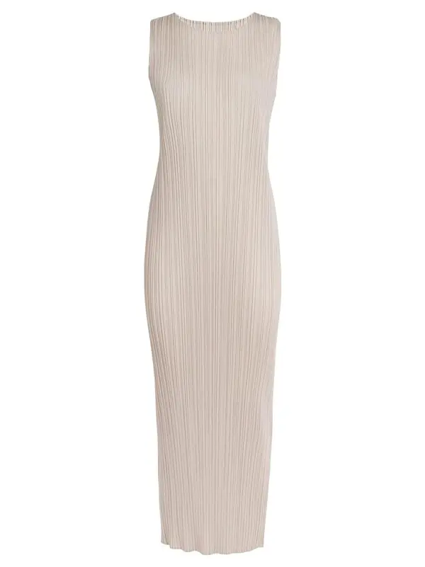 Issey Miyake Pleated Maxi Dress - Beige