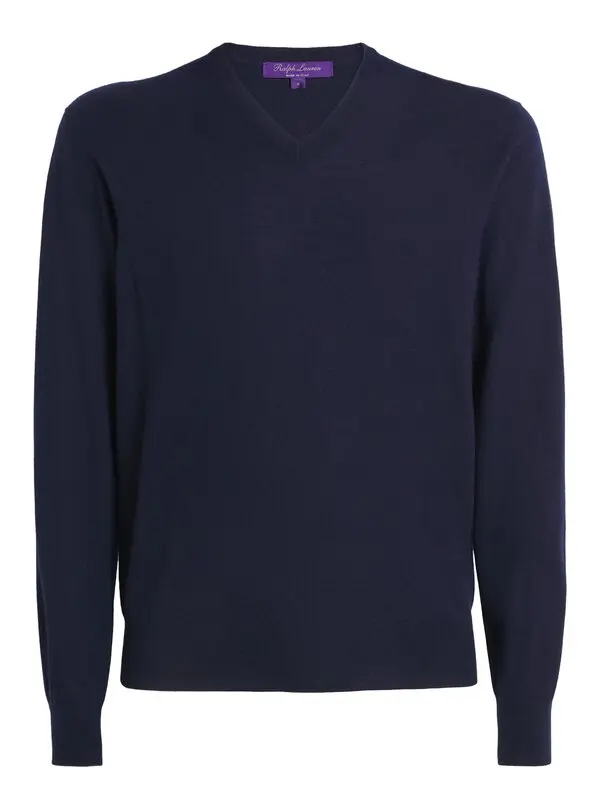 Ralph Lauren Purple Label Cashmere V-neck Sweater - Navy