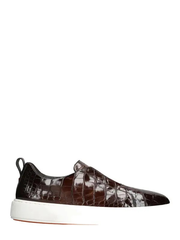 Santoni Clean Icon Crocodile Leather Sneakers - Brown