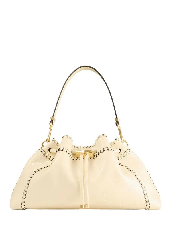 JIMMY CHOO Medium Snake-print Cinch Shoulder Bag - Beige