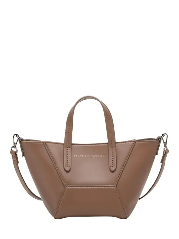 Brunello Cucinelli Mini Calfskin Bc Duo Tote Bag - Brown