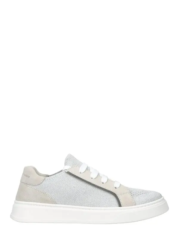 Brunello Cucinelli Suede And Knit Monili-detail Sneakers - Grey