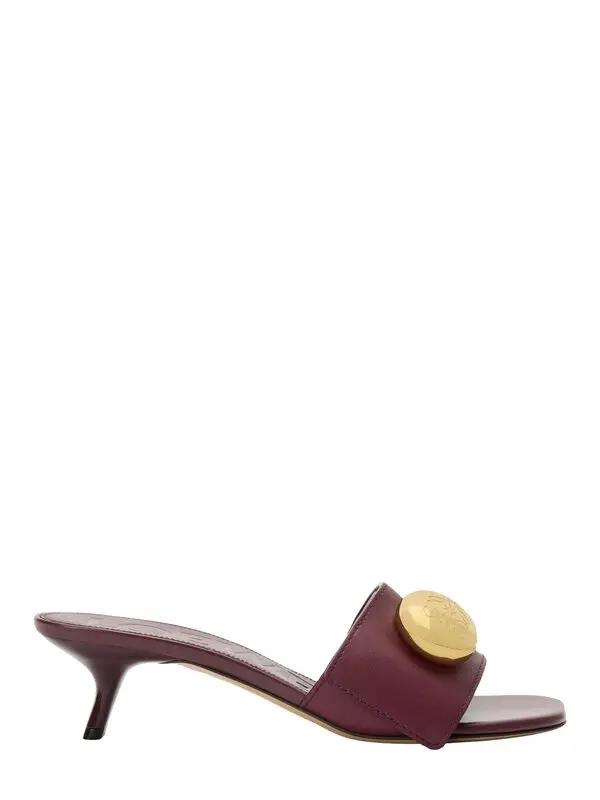Loewe Leather Pebble Heeled Mules - Burgundy