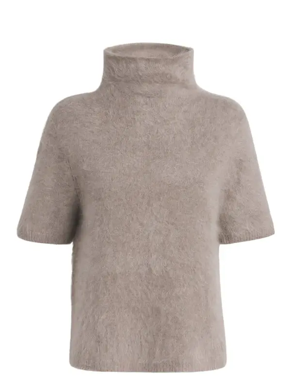 Soft Goat Brushed Cashmere Short-sleeve Sweater - Beige