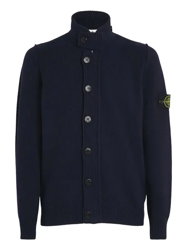 Stone Island Wool-blend Zip-up Cardigan - Navy