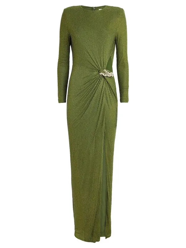 SELF-PORTRAIT Rhinestone-embellished Maxi Dress - Green