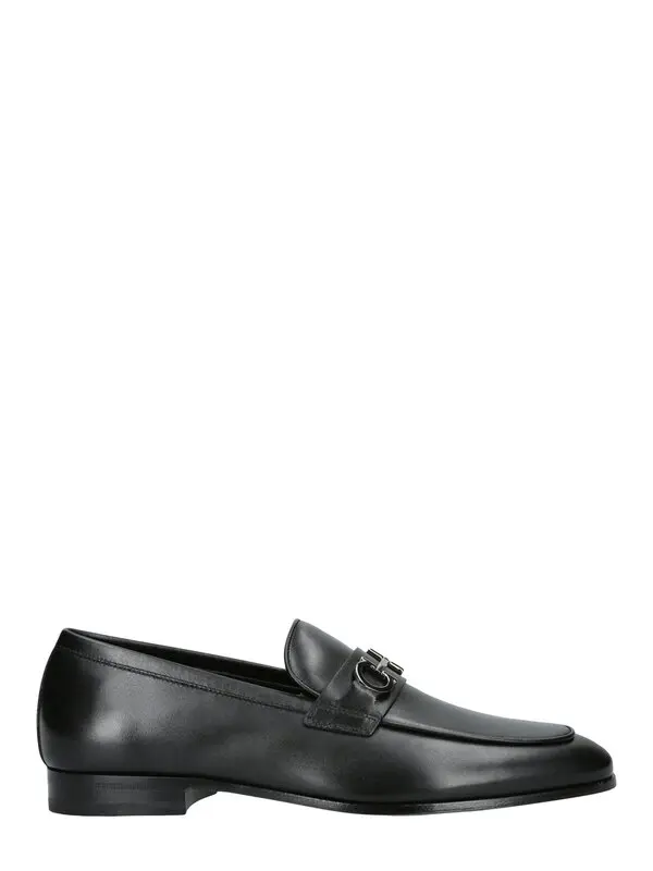 FERRAGAMO Leather Balty Loafers - Black