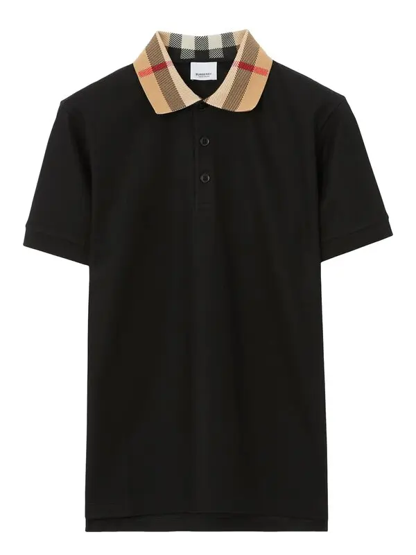 Burberry Cotton Check-collar Polo Shirt - Black