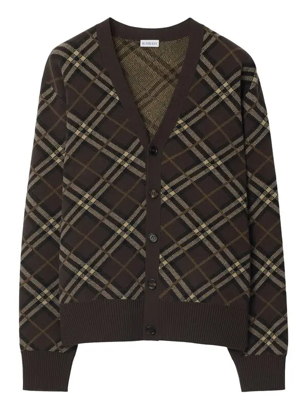 Burberry Wool-blend Check Cardigan - Brown