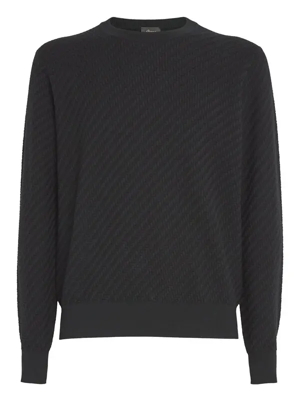 Brioni Cotton-silk-cashmere Trama Weave Sweater - Black