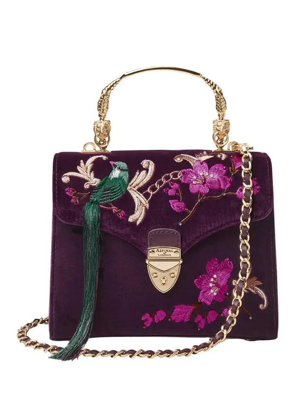 ASPINAL OF LONDON Midi Velvet Mayfair Bag - Purple