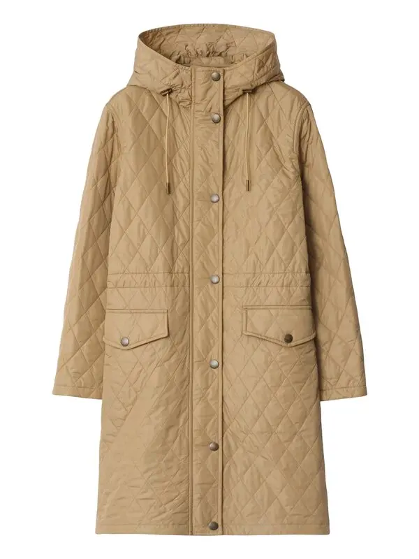 Burberry Nylon Quilted Hooded Parka - Beige