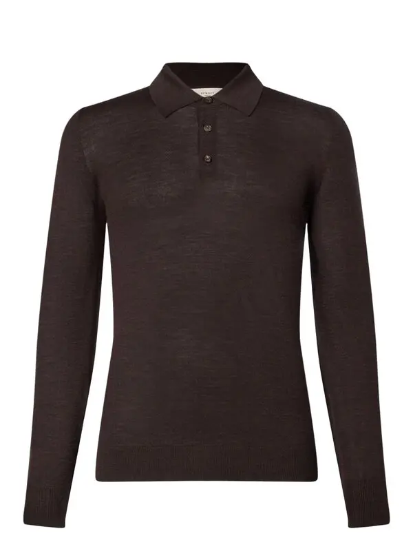 Purdey Wool Long-sleeve Polo Shirt - Brown