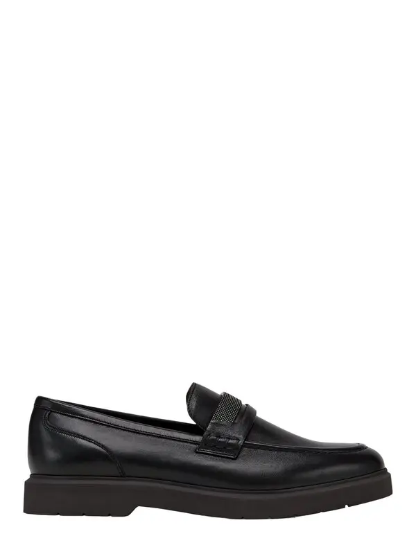 Brunello Cucinelli Leather Penny Loafers With Monili Detail - Black