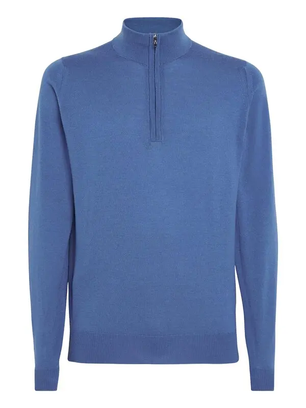 John Smedley Tapton Extra Fine Merino Wool Half-zip Sweater - Blue