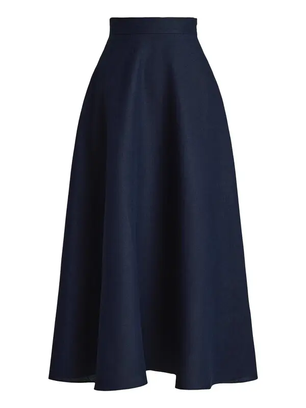 Ralph Lauren Linen Erica Midi Skirt - Navy