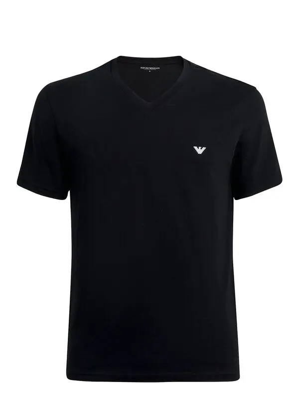 Emporio Armani Stretch-cotton Eagle Logo V-neck T-shirt - Black