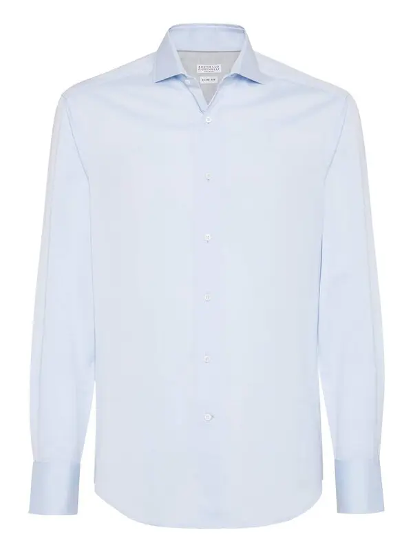 Brunello Cucinelli Cotton Twill Slim-fit Shirt - Blue