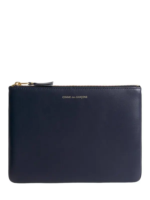 Comme Des Garçons Leather Zipped Pouch - Navy
