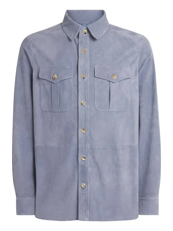 Ralph Lauren Purple Label Suede Barron Overshirt - Blue