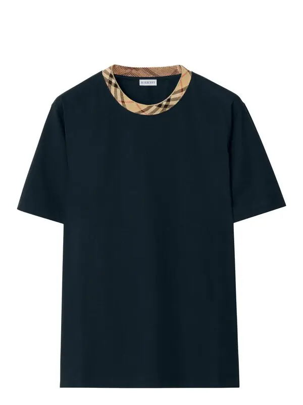 Burberry Cotton Check-neckline T-shirt - Navy