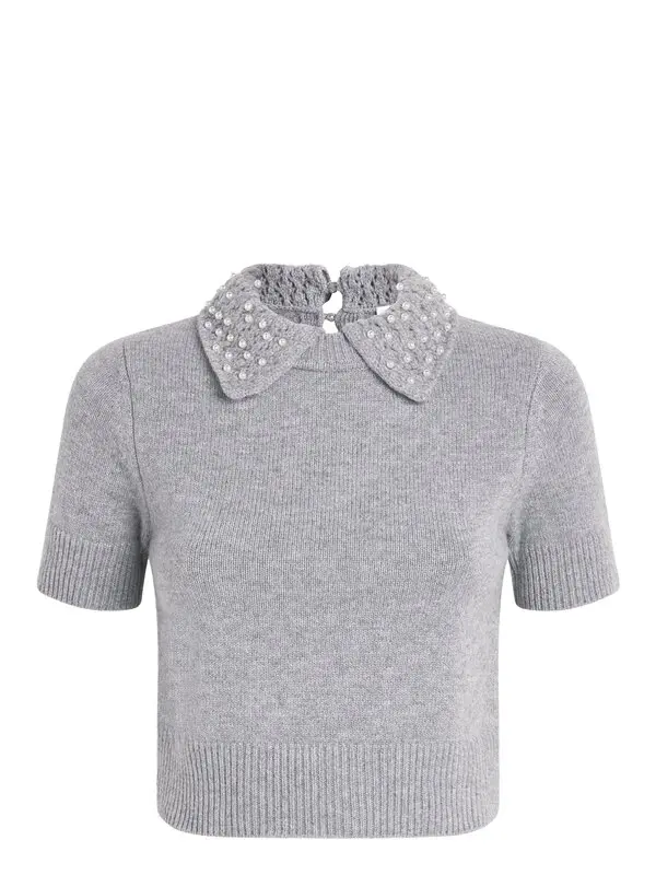 Claudie Pierlot Wool-cashmere Embellished Sweater - Grey
