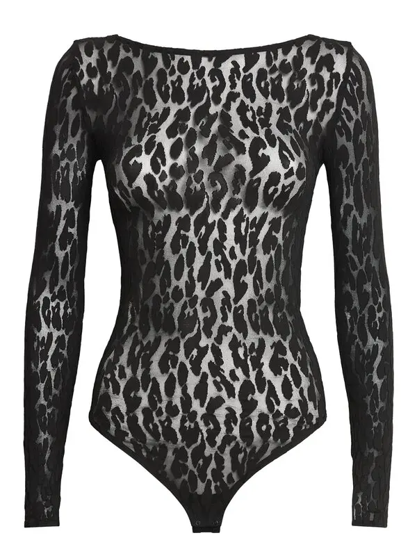 Wolford Leopard Print Thong Bodysuit - Black