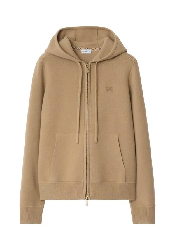 Burberry Cashmere-blend Zip-up Hoodie - Beige