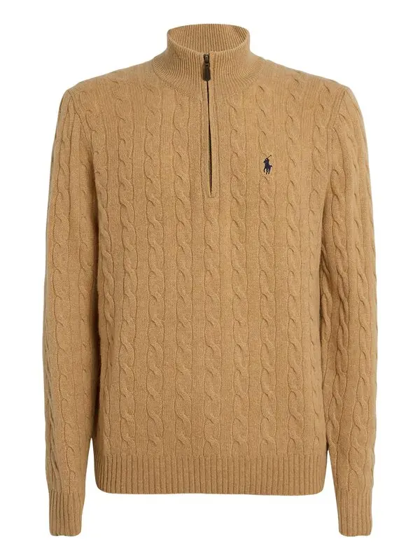 Polo Ralph Lauren Wool-cashmere Quarter-zip Sweater - Brown