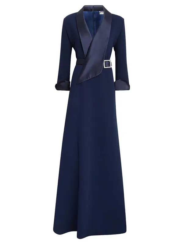 Alexis Mabille Crepe Belted Gown - Navy