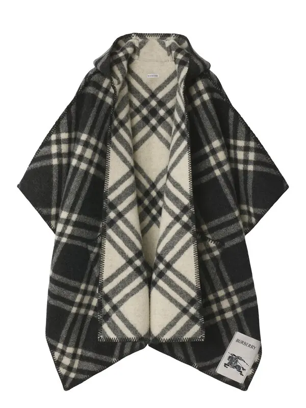 Burberry Wool Reversible Check Cape - Black