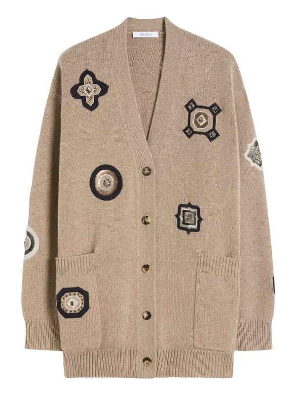 Max Mara Wool-cashmere Patch Cardigan - Beige