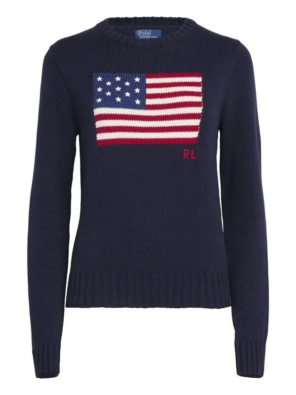 Polo Ralph Lauren Cotton American Flag Sweater - Navy
