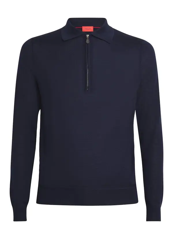 Isaia Silk-wool-cashmere Polo Shirt - Navy