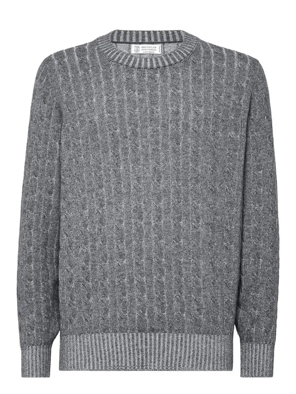 Brunello Cucinelli Cashmere Cable Knit Crewneck Sweater - Grey