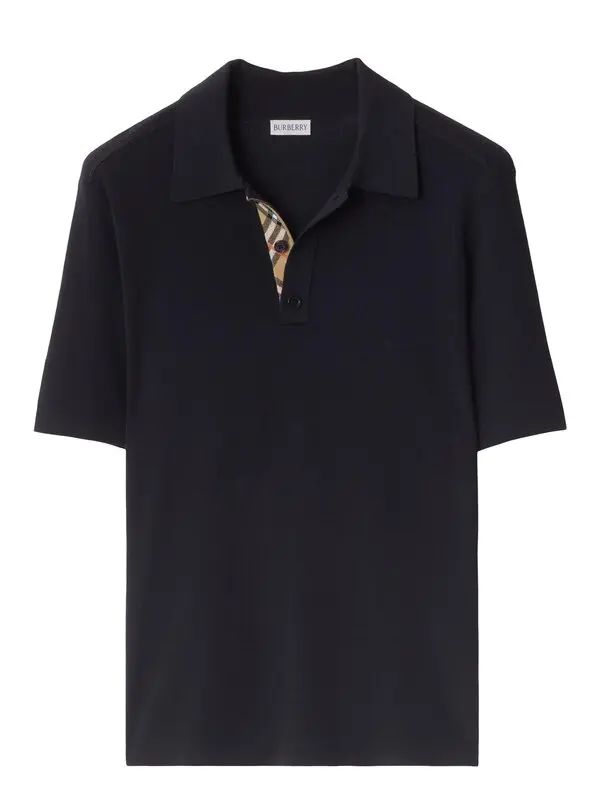 Burberry Wool Check-detail Polo Shirt - Navy