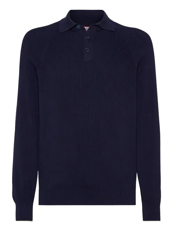 Brunello Cucinelli Cotton Polo Sweater - Blue