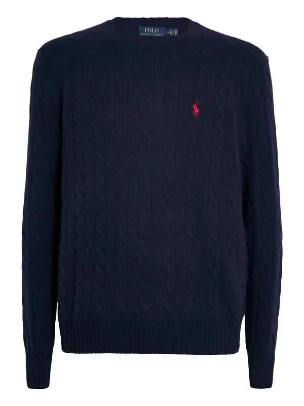 Polo Ralph Lauren Wool-cashmere Cable-knit Polo Pony Sweater - Blue